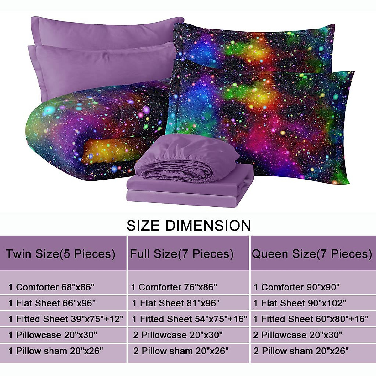 SIRDO Kids Twin Bed Set in a Bag, Galaxy Toddler Bedding Sets for Girls Boys, 5 Piece Colorful Comforter Set with Sheets, Soft Microfiber Bed Sheets All Season