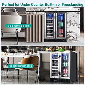 NovaVale Wine and Beverage Refrigerator, 24 Inch Dual Zone Wine Cooler with Glass Door Hold 21 Bottles and 88 Cans, Built in or Under Counter Wine Fridge with 2 Safety Locks and Digital Touch Control