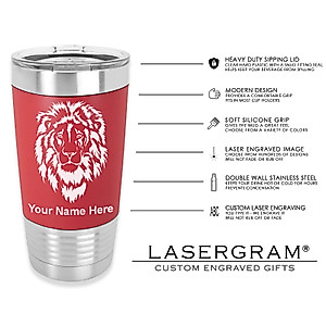LaserGram 20oz Vacuum Insulated Tumbler Mug, Field Hockey Woman, Personalized Engraving Included (Silicone Grip, Red)