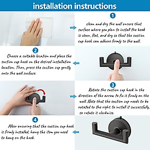 DGYB Double Black Towel Hooks for Bathrooms Set of 2 Heavy Duty Suction Cup Hooks for Shower Stainless Steel Bathroom Towel Holder 15 Lb Suction Shower Hooks for Inside Shower