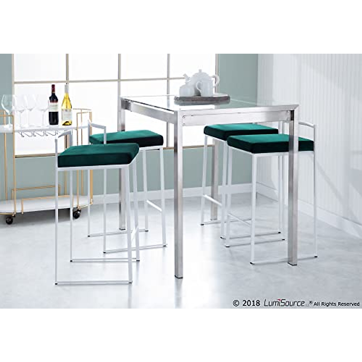 LumiSource Fuji Contemporary Counter Table (Stainless Steel, Clear Glass)