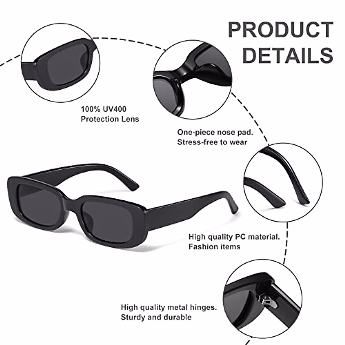 JASPIN Rectangle Sunglasses for Women Men Trendy Y2k Retro 90s Sun Glasses UV400 Protection Cool Square Frame