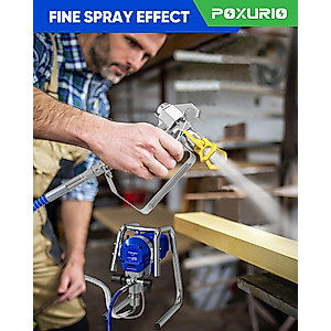 POXURIO 1200W Airless Paint Sprayer, 3300PSI High Efficiency Electric Paint Sprayer with Extension Rod, Thinning-Free Stand Airless Sprayer for Home Exterior and Interior, Garage, Deck, Furniture