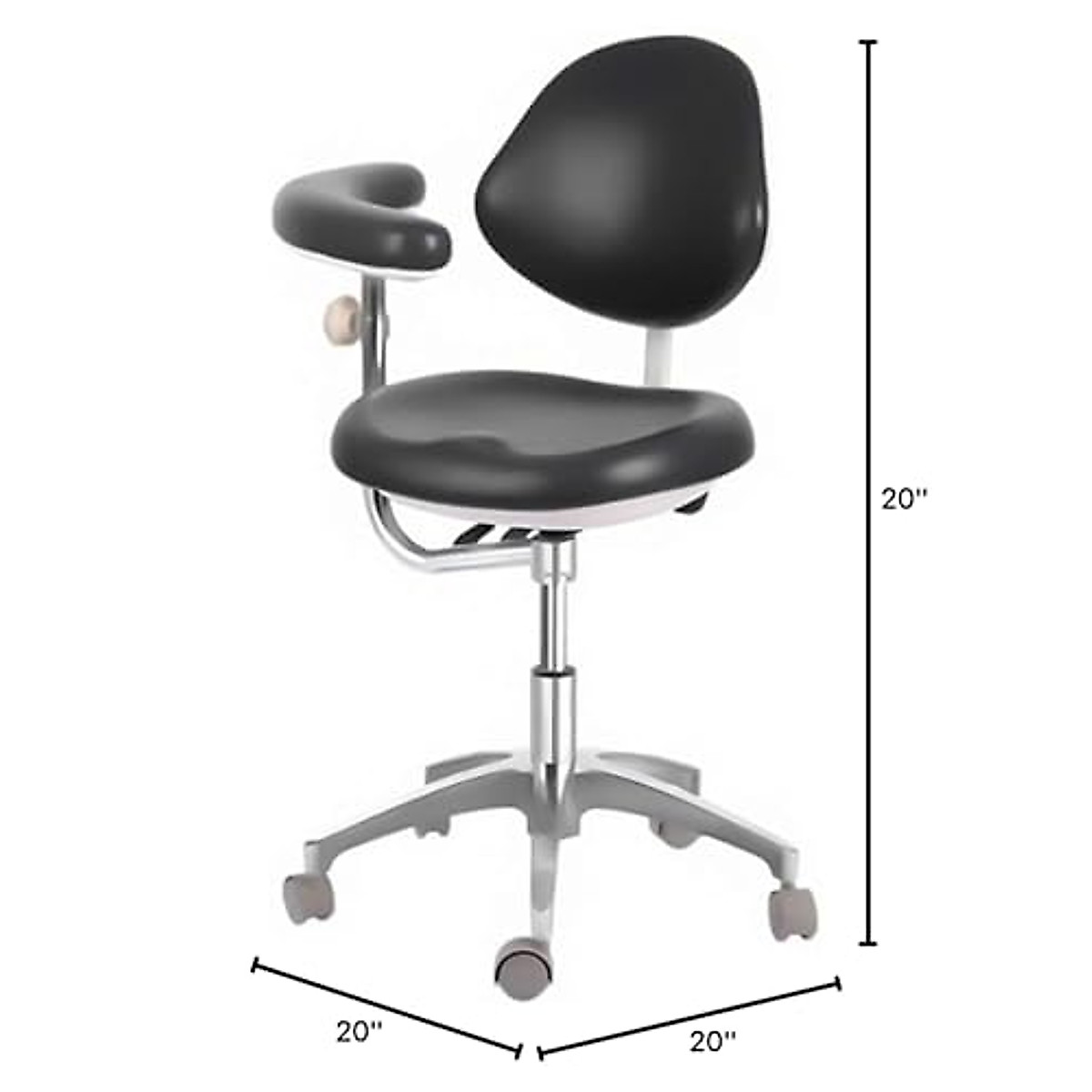 Dental Adjustable Doctor's Stool Assistant Chair+360 Degree Rotation Armrest PU Black #14