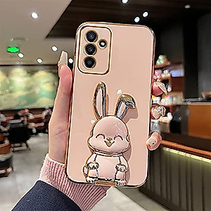 for Samsung Galaxy A14 5G Case,3D Cute Kawaii Hidden Rabbit Bunny Kickstand Design with Camera Protection,Luxury Plating Glitter Soft Silicone Girly Phone Case for Samsung A14 for Women Girls Pink