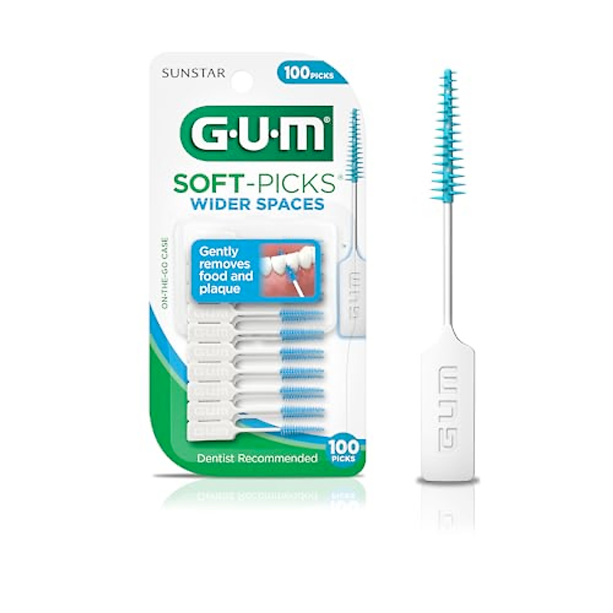 GUM Soft-Picks Wider Space, Easy to Use Dental Picks for Teeth Cleaning and Gum Health, with Convenient Carry Case, Dentist Recommended Dental Picks, 100ct