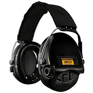 Sordin Supreme Pro-X Ear Defenders for Hunting & Shooting - Active & Electronic - Textile Band & Gel Kits - Black Ear Muffs