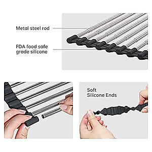 ARAINY Large Telescopic Drain Rack Roll Up Dishes Drying Rack Expandable Kitchen Sink Rack Over The Sink Dish Drying Rack SUS304 Stainless Steel Dish Rack (21.25''x12.79'')