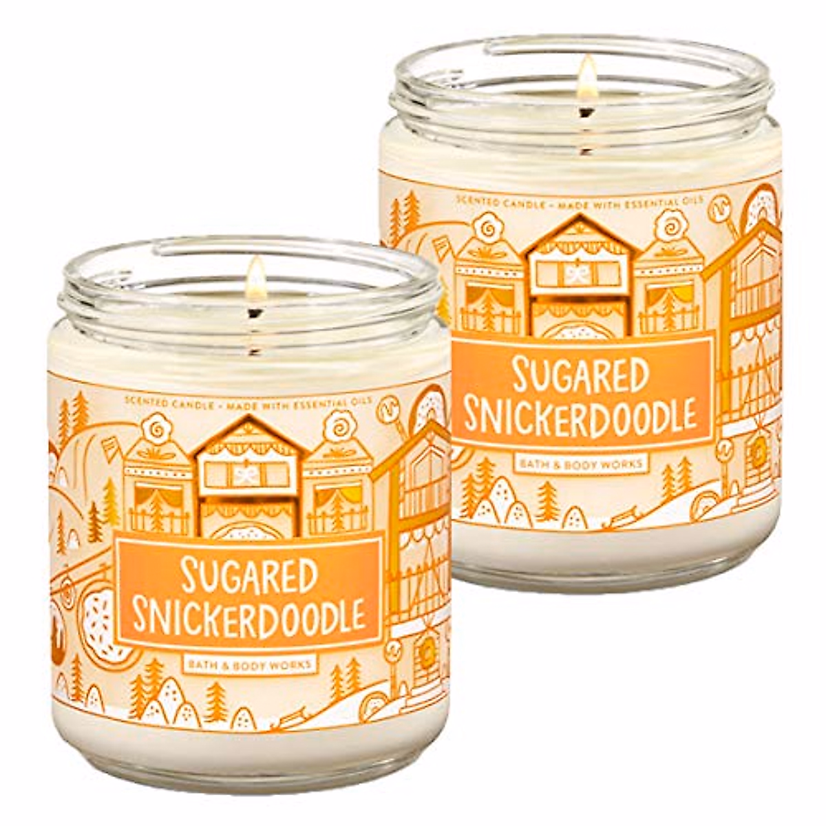 Bath & Body Works Sugared Snickerdoodle Single Wick Scented Candle with Essential Oils 7 oz / 198 g each Pack of 2