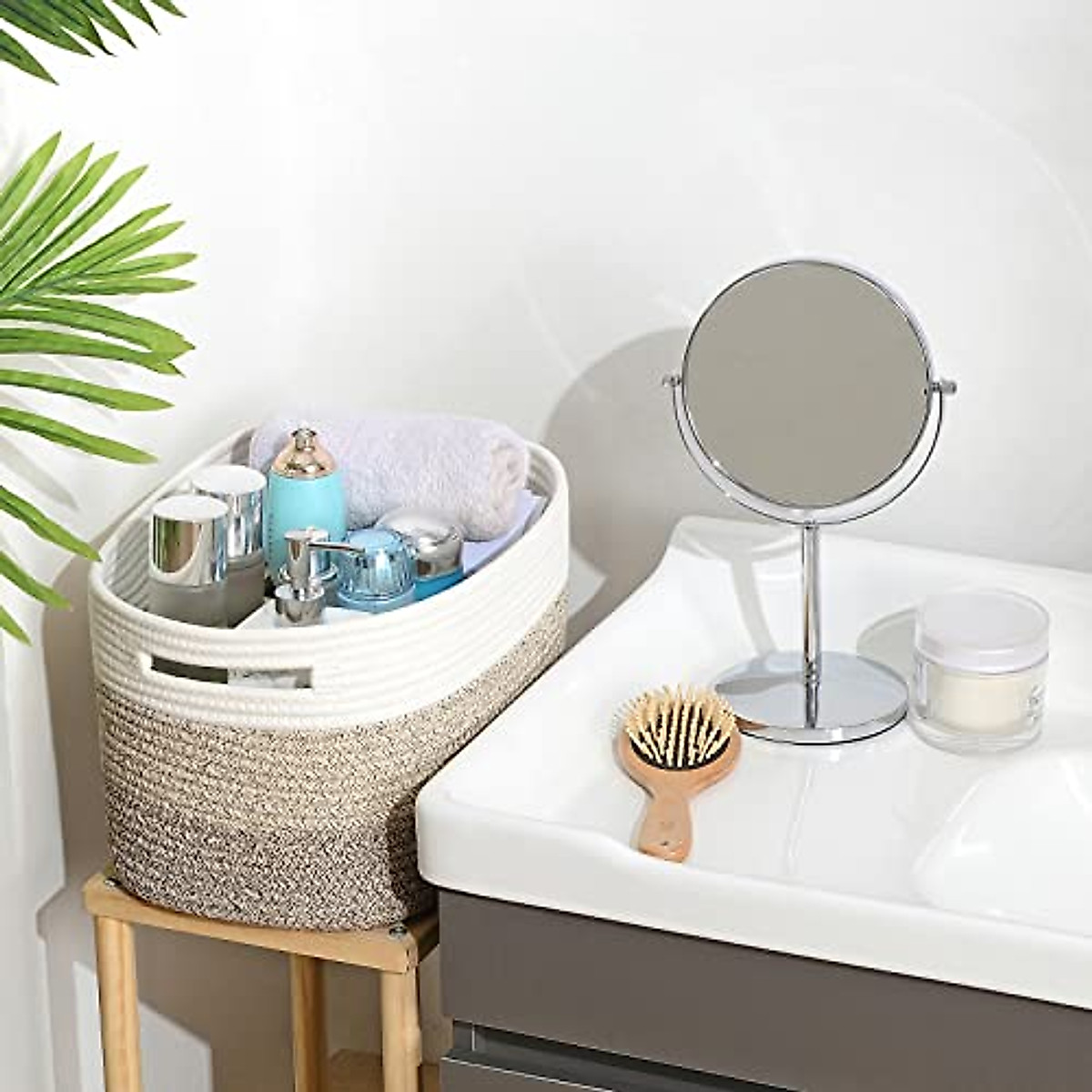 OIAHOMY Storage Basket, Woven Baskets for Storage, Cotton Rope Basket for toys,Towel Baskets for Bathroom - Pack of 3, Gradient Yellow