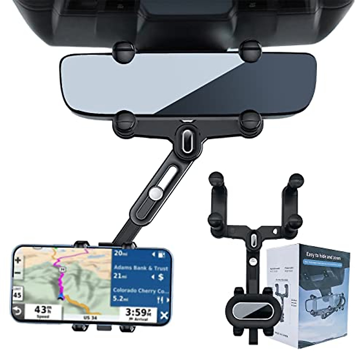 VOKEEH Phone Holder Rearview Mirror Phone Holder for Car, Phone Holder Mount,Rotatable and Retractable 360-degree Rotation Adjustment for 99% Mobile Phones & Car
