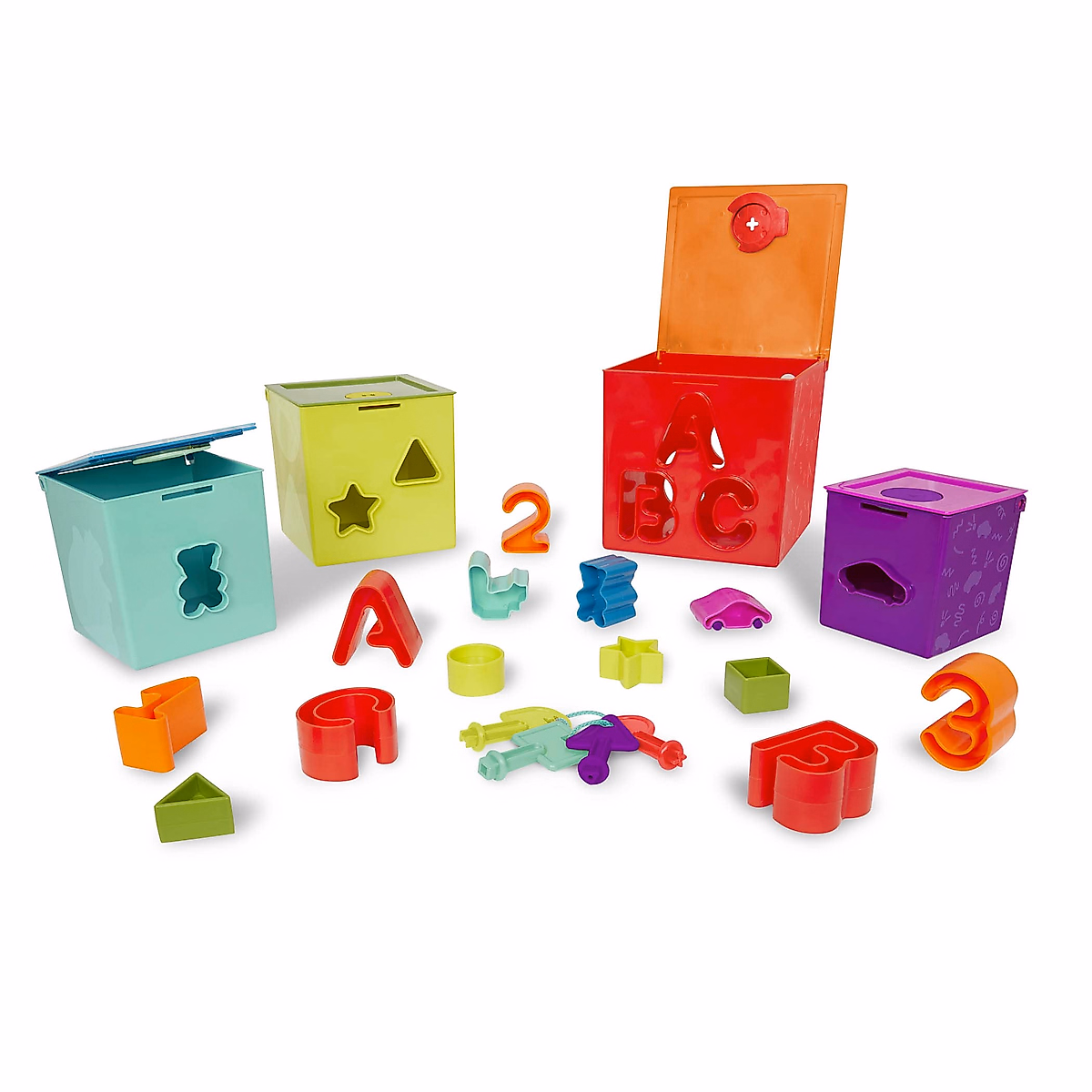 Battat – Sorting & Stacking Boxes – Nesting Toddler Play Cubes – Color-Coded Dexterity Keys – Numbers, Letters & Shapes – 2 Years + – Lock & Learn Activity Cubes