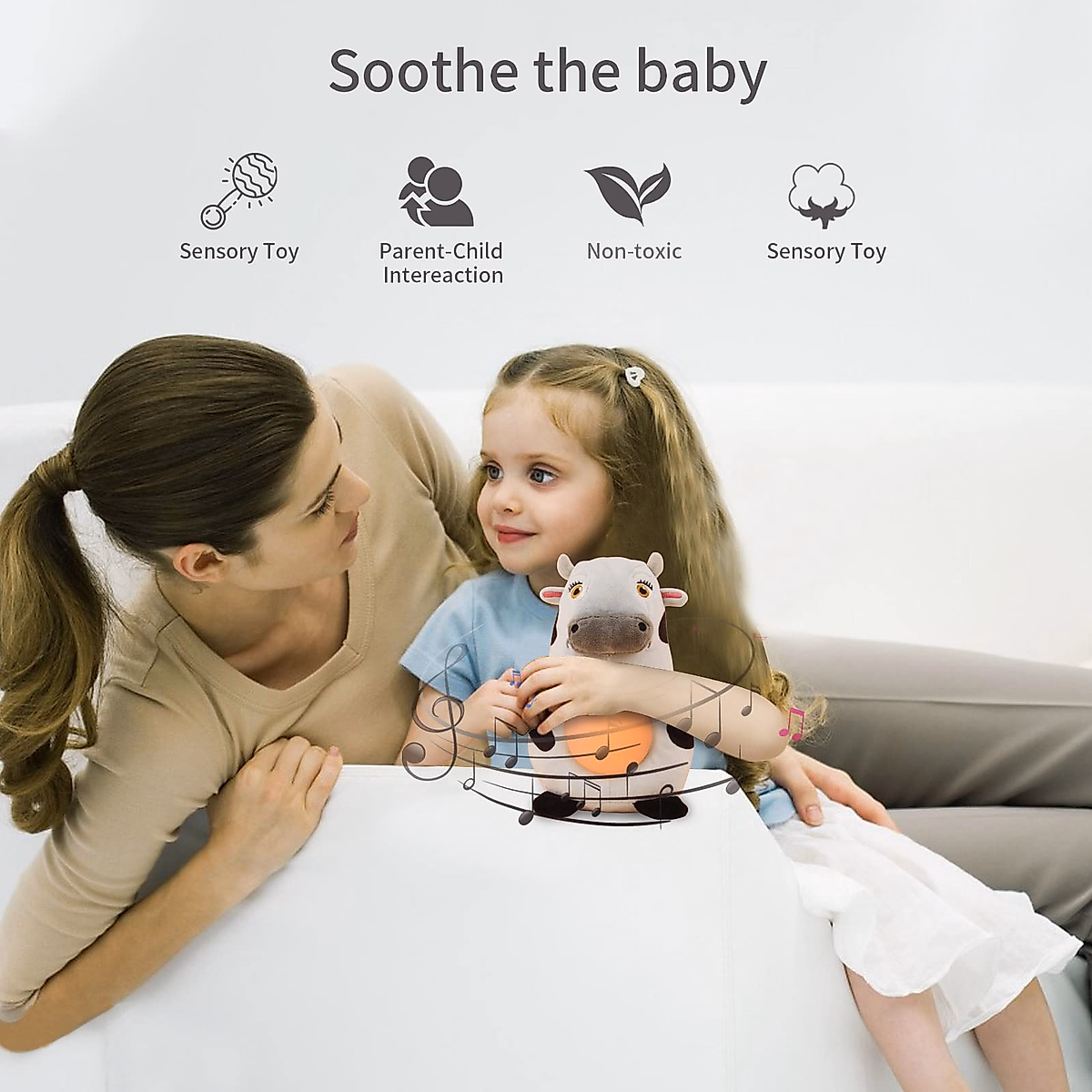 TOYMAKER La Granja de Zenon Stuffed Animals Cow Plush La Vaca Lola Spanish Toys Baby for Babies Cow Toys 6 to 12 Months Crib Soother with Music and Lights for Birthday Christmas