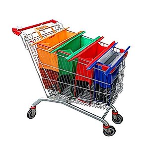 Haiphisi Trolley Bags-4 Pack Reusable Grocery Shopping cart Bags for Groceries with Cooler Bag Egg bags-Easy to Use and Heavy Duty-Cart Daddy(Orange,Green,Red,Blue)