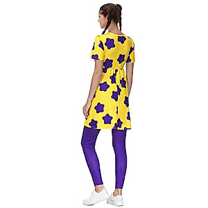 Women's Halloween Short Sleeve High Waist Yellow Dress Round Neck Susei Carmichael Costume with Leggings XL