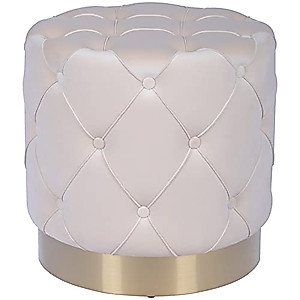 Modern Velvet Round Tufted Ottoman Button Stool with Gold Metal Base – Upholstered Footrest for Bedroom Living Room (Beige4, Large)