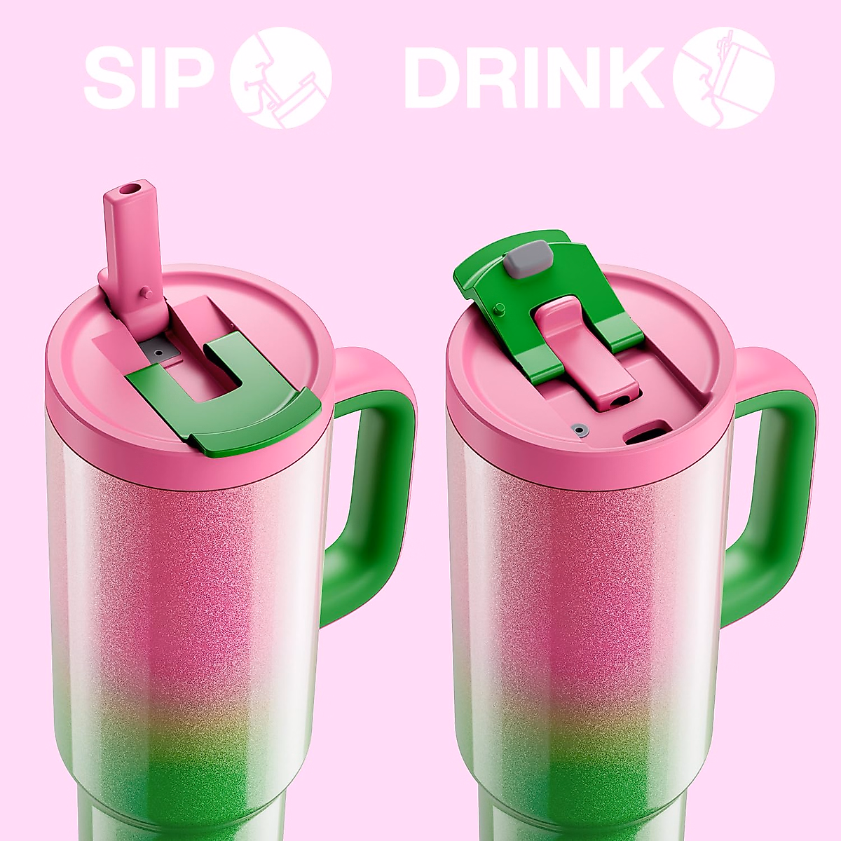 ENCOOL 40 oz Tumbler with Handle and Flip Straw, 100% Leak Resistant Tumbler with Lid and Straw, Insulated Stainless Steel Travel Coffee Mug, Keeps Cold for 34 Hours, Cupholder Friendly (Fuchsia)