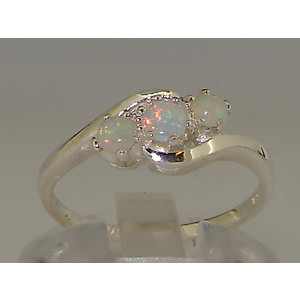 925 Sterling Silver Real Genuine Opal Womens Anniversary Ring - Size 8
