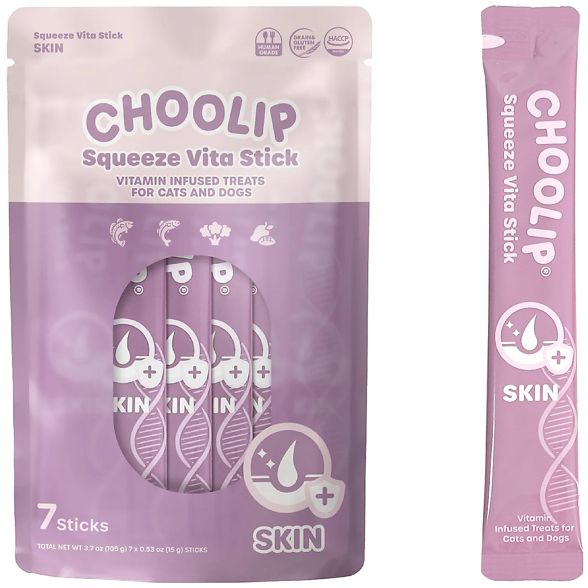 Squeeze Vita Stick Soft Cat Treats and Dog Treats. 7pc Skin and Coat Support Pouch for Cats and Dogs. Lickable Paste for Dog Lick Mat, Senior Cat Food Wet Cat Food Toppers, Multivitamin for Dog Food