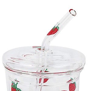Cute Glass Cups With Lids And Straws, 300ml Strawberry Glass Cup, Heat Proof Cute Strawberry Mug Kawaii Cup, For Home Office