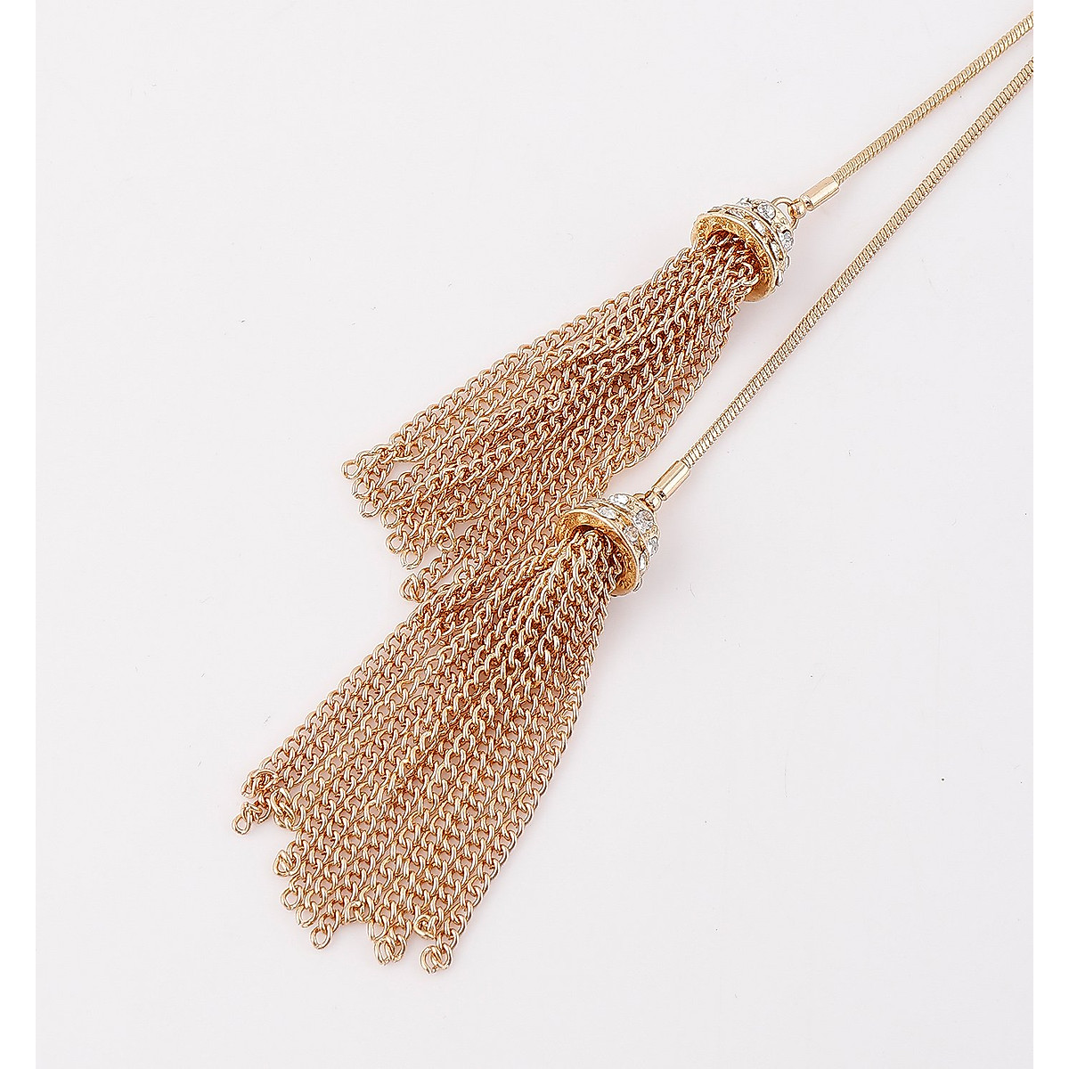 Tassel Pendant Lariat Y Necklace Long Snake Chain Necklaces with Adjustable Crystal Slider Ball