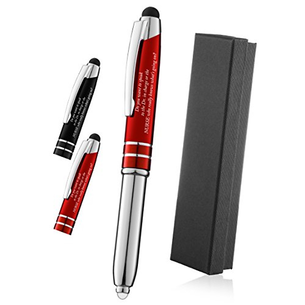 SyPen Nurse Gift Pen With Engraved Messaged - 3-In-1 Metal Ballpoint Pen, Tablet and Phone Stylus, And LED Flashlight - Red