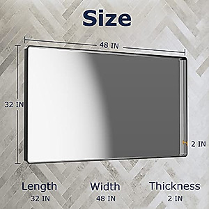 ISKM Black Bathroom Mirror for Wall 48" x 32" Matte Black Framed Vanity Mirror Anti-Rust Tempered Glass Hangs Horizontal or Vertical
