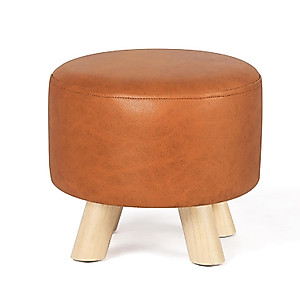 Homebeez Round Ottoman Stool Faux Leather Foot Rest, Small Footstool with Non-Skid Legs (Camel)