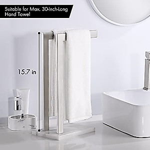 KES Hand Towel Holder Stand for Bathroom Countertop Double-L Hand Towel Rack with Marble Base for Bathroom Vanity Freestanding SUS 304 Stainless Steel Brushed Finish, BTH220B-2
