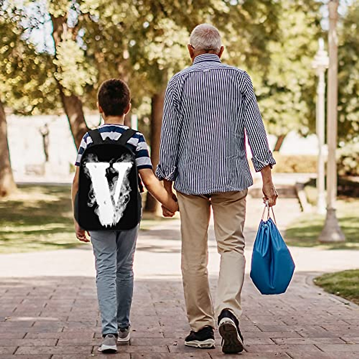 COZON Big V Letter Backpack 17 Inch 3D Printed Aesthetic Casual Travel Bags Breathable Portable Lightweight Large Capacity Daypack Unisex