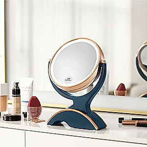 Snowflakes Makeup Mirror with Lights and Magnification- 1x/10x Double Sided 360 Degree Vanity Magnification Mirror Light Dual Power.(Blue)