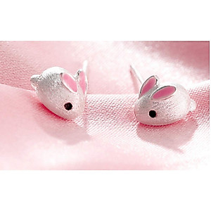 Small Cute Pink Bunny Rabbit Stud Earrings for Women Girls Teen Dainty Animal Cartilage Tragus Post Sensitive Ears Jewelry Birthday Friendship Gift (silver)