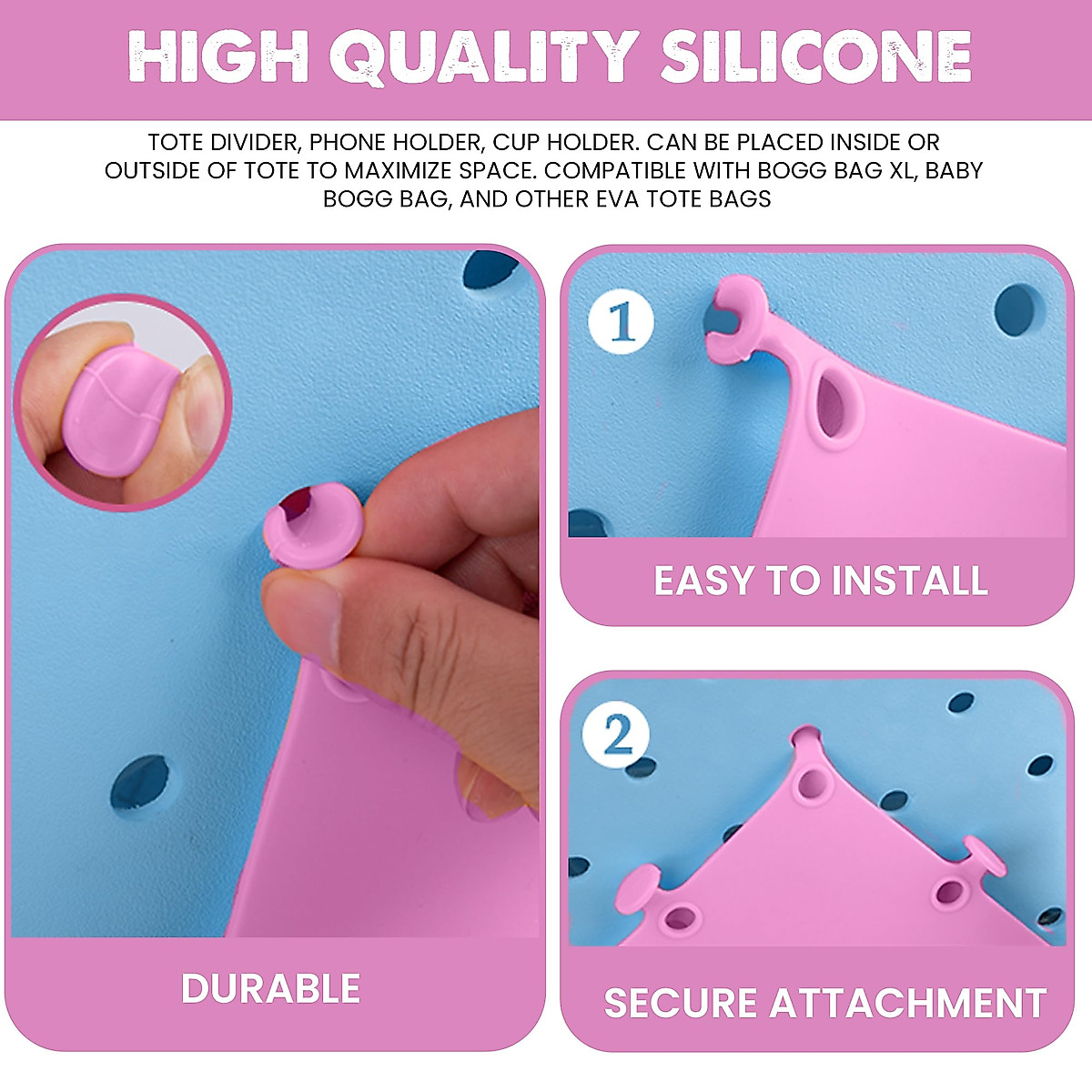 SAVPACK Tote Bag Organizer (Pink): Compatible with Bogg Bag XL and Baby Bogg Bag - Multipurpose: Phone Holder - Cup Holder - Divider