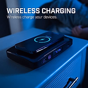 HALO Power Station 100, Portable 110VAC/100Watt w/AC Outlet, USB Ports, Wireless Phone Charging Station, Floodlight, Carry-on Approved, Pearl White