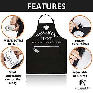 LIKENORTH funny aprons for men Hilarious mens apron for cooking kings chef apron for men,Perfect for bbq & grill shenanigans (Smokin Hot)