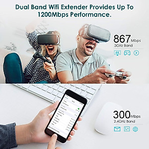 WiFi Extender- WiFi Range Extender Up to 1200Mbps, WiFi Signal Booster, 2.4 & 5GHz Dual Band WiFi Repeater with Access Ethernet Port, 360° Full Coverage, Easy Set-Up. (1200Mbps)