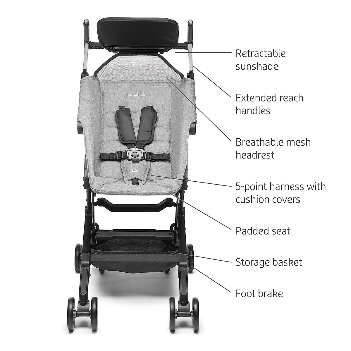 Munchkin® Sparrow™ Ultra Compact Lightweight Travel Stroller for Babies & Toddlers, Grey