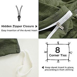 ATsense Duvet Cover King Size, 100% Washed Microfiber Like Washed Cotton Super Soft and Breathable, 3 Piece Olive Green Comforter Cover Bedding Set, Simple Style Farmhouse Quilt Cover