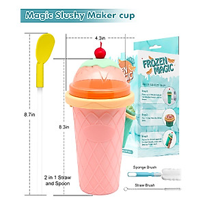 Slushie Cup, Smoothie Cups with Lids & Straws, Slushy Cup for Juices, Milk and Ice Cream Make, Portable Frozen Magic Slushie Cup Maker for Kids, Friends and Family (Pink)