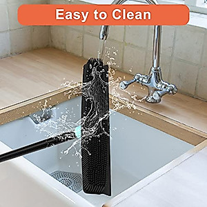 Rubber Broom Carpet Rake for Pet Hair Removal, Fur Remover Broom with 59" Telescoping Long Handle, Pet Hair Broom with Squeegee for Carpet, Hardwood Floor, Tile