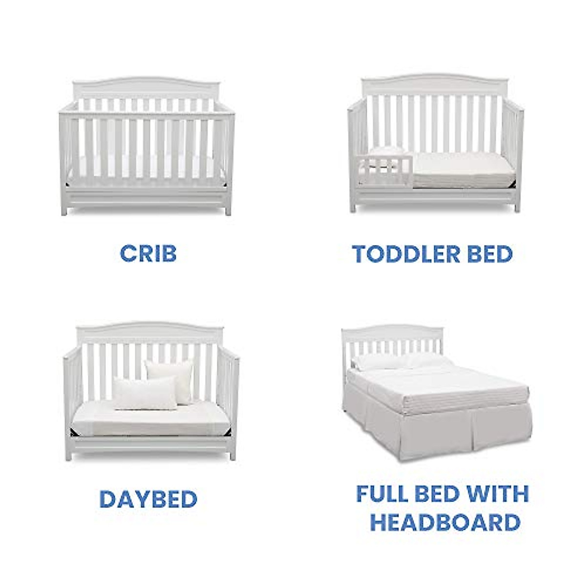 Delta Children Emery 4-in-1 Crib, White with Twinkle Stars Crib & Toddler Mattress