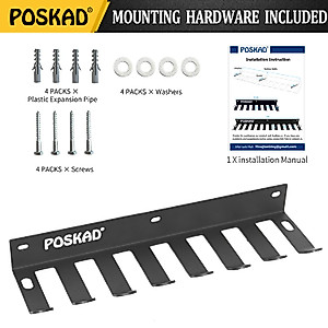 Poskad Gym Storage Rack,8 Hook Heavy-Duty Steel Gym Organizer Wall Mount Hanger for Home and Pro, Gym Accessory Storage Resistance Bands,Jump Ropes,Lifting Belt,Barbells. (16''-8 Hooks)