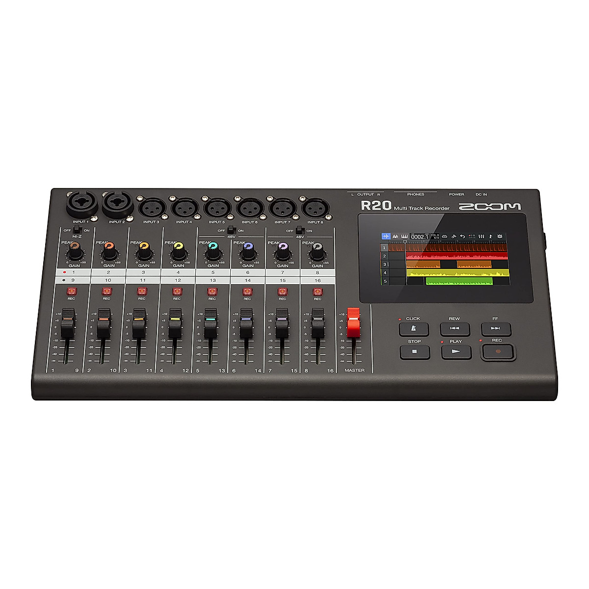 Zoom R20 Multi Track Tabletop Recorder, with Touchscreen, Onboard Editing, 16 Tracks, 6 XLR Inputs, 2 Combo Inputs, Effects, Synth, Drum Loops, and USB Audio Interface.