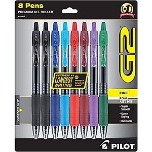 Pilot G2 Premium Refillable And Retractable Gel Ink Pens, Fine Point (0.7mm), 7 Colors, 8 Count (16603)