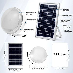 Malitupy Solar Ceiling Lights Indoor Outdoor Home, Daytime & Dimmable 1000LM Solar Shed Light with ON Off Switch & Remote, Cool/Warm White Solar Barn Light for Yard, Patio, Shop, Porch, Chicken Coop