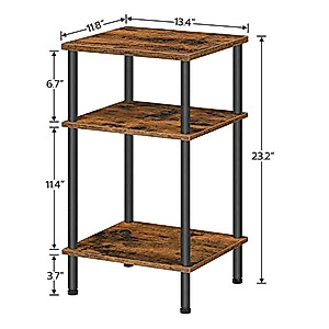 HOOBRO End Table, 3-Layer Tall Side Table, Nightstand for Small Space, Beside Table in Bedroom, Sofa Table for Living Room, Industrial Style, Stable Frame, Easy Assembly Rustic Brown BF10BZ01