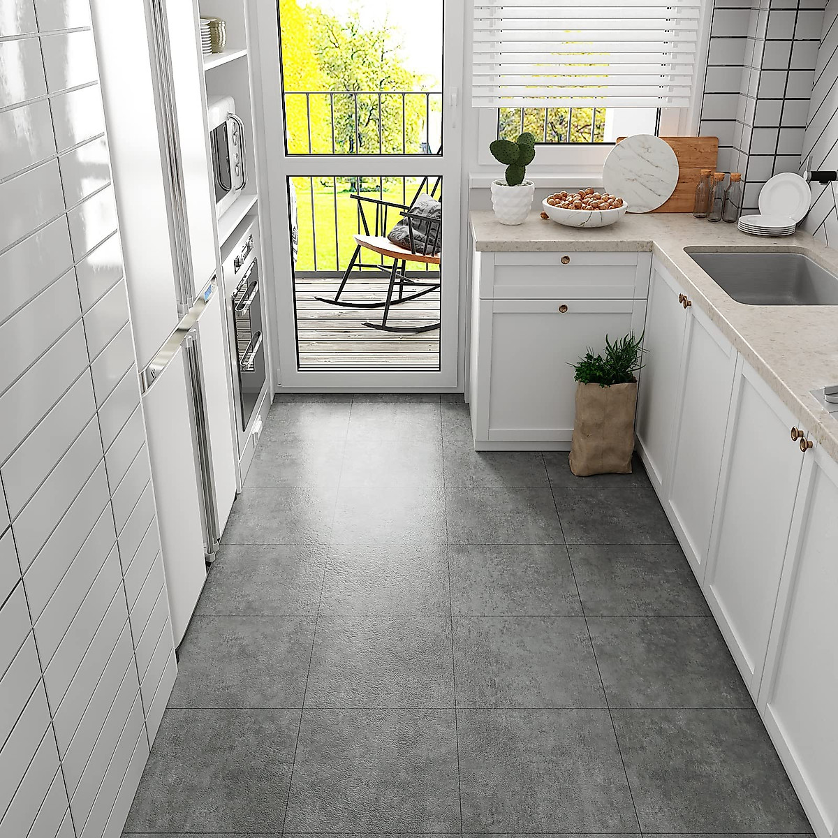 VEELIKE Peel and Stick Floor Tile 12''x12'' Distressed Grey Concrete Vinyl Flooring Waterproof Self Adhesive Removable Grey Stick on Floor Tiles for Bathroom Kitchen Bedroom Living Room 4 Tiles