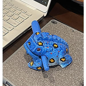 Cozinest 4" Wooden Frog Percussion Instrument Wood Frog Guiro Rasp Tone Block Thailand Handcraft Musical Lucky Frog Home Office Decoration Adorable Gift (Blue)