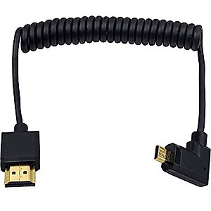 Duttek Micro HDMI to Standard HDMI Cable, Micro HDMI to HDMI Coiled Cable, Extreme Slim Left Angled Micro HDMI Male to HDMI Male Coiled Cable for 1080P, 4K, Ultra HD, 3D (1.2M/4FT)