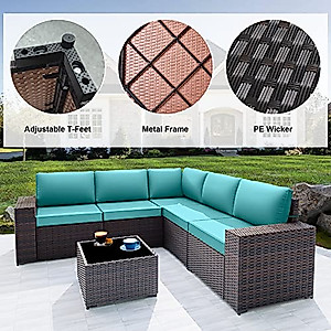 Piltwoff 2023 New 6 Pieces Outdoor Patio Conversation Sets, Modern All-Weather Outdoor Patio Furniture Sets with 5 Chairs, Coffee Table, Cushion Sets for Garden/Backyard/Balcony